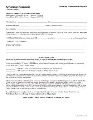 Annuity Withdrawal Request Form Blank Fillable Template Fill Out