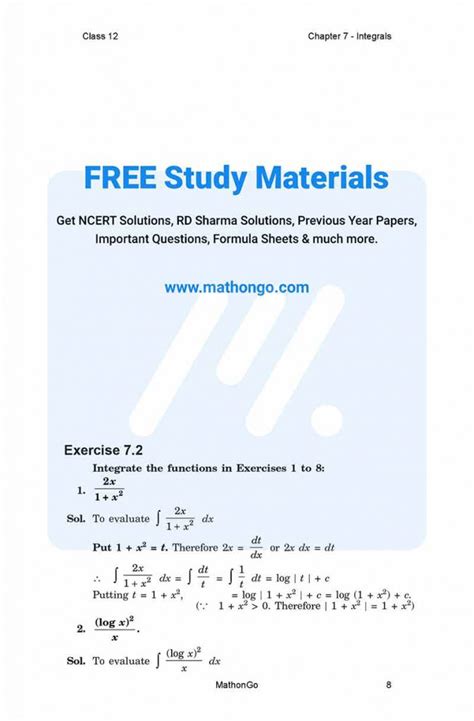 Ncert Solutions For Class 12 Maths Chapter 7 Exercise 72 Mathongo