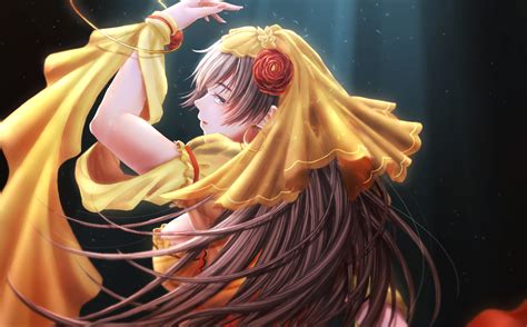 Safebooru 1girl Arm Up Bangle Bangs Bracelet Breasts Brown Hair