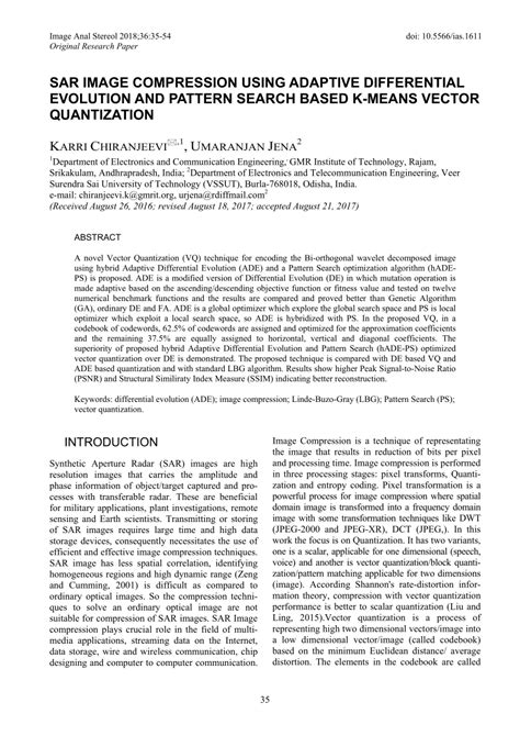 pdf sar image compression using adaptive differential evolution and