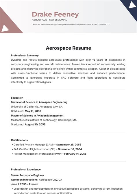 Free Aerospace Resume Template To Edit Online