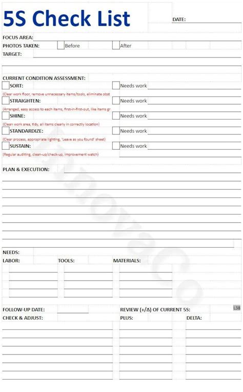 5s Checklist 5s Lean Six Sigma Checklist Workplace Organization