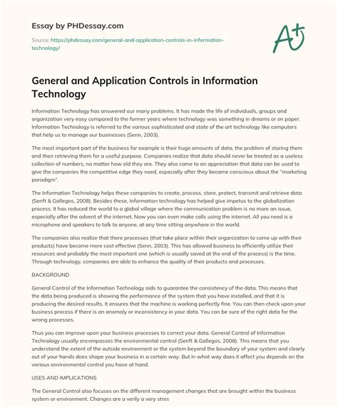 General And Application Controls In Information Technology