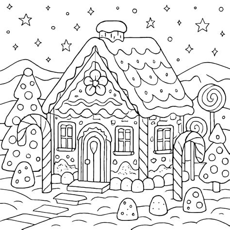 Candy Coloring Pages Gingerbread House Candy Coloring Page