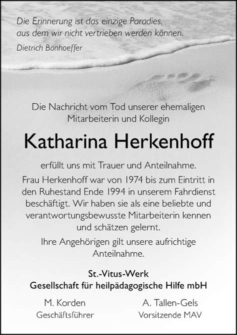 Traueranzeigen Von Katharina Herkenhoff Noz Trauerportal
