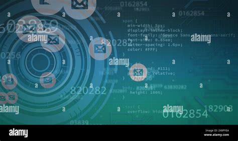 Image Of Computer Language With Message Icons And Scanning Circles On