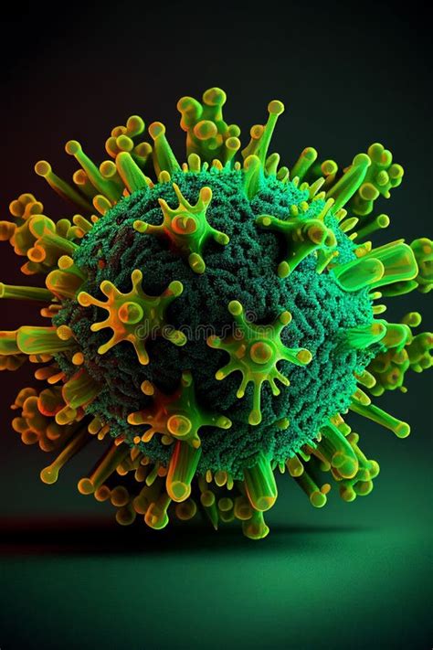 Ai Generated Illustration Of A Green Virus Model Or A Germ With Spikes