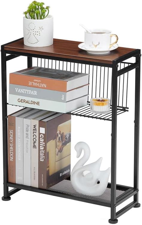 Small Side Table For Small Spaces Slim End Table With Magazine Holder 2 In 1 Design Narrow
