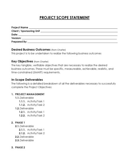 26 Project Scope Statement Templates Free Downloads