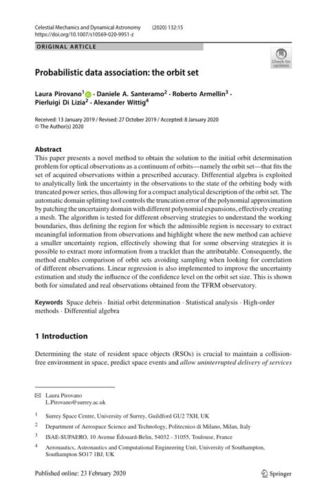 Pdf Probabilistic Data Association The Orbit Set
