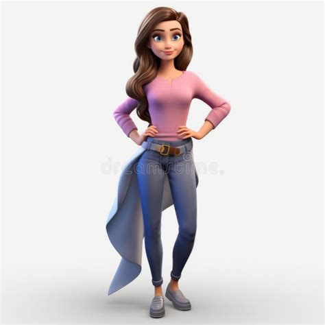 Pixar Style 3d Female Character On White Isolated Background Stock
