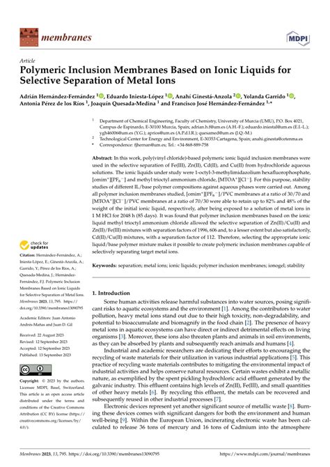 Pdf Polymeric Inclusion Membranes Based On Ionic Liquids For