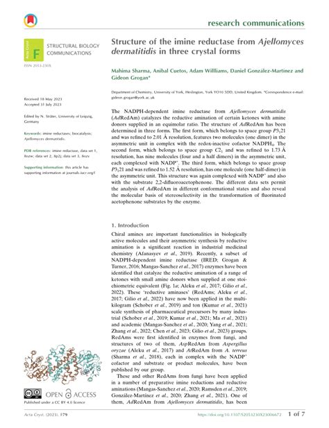Pdf Structure Of The Imine Reductase From Ajellomyces Dermatitidis In Three Crystal Forms