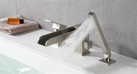 Wowkk Waterfall Roman Tub Faucets Deck Mount Brushed Nickel Bathtub