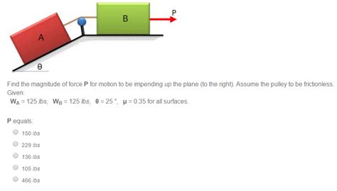 Solved Find The Magnitude Of Force P For Motion To Be