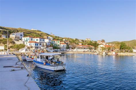 View To The Picturesque Harbor Of Ai Stratis Island Greece Stock Image