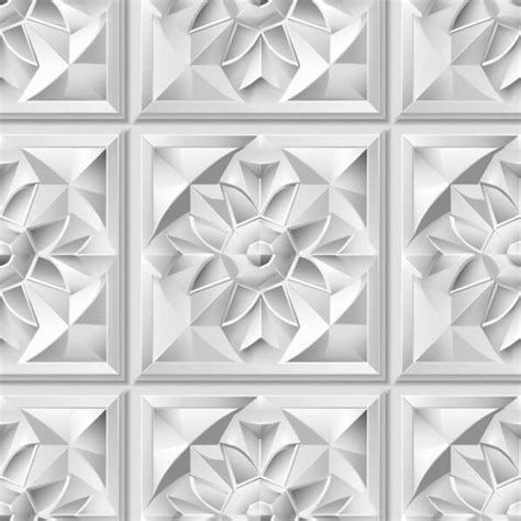 Download White Tiled Ceiling With Geometric And Floral Designs Patterns