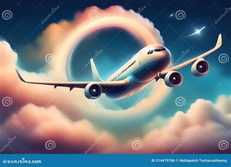 Airplane In Sky Doing Loop Through A Cloud Shaped Infinit Symbol Stock Illustration