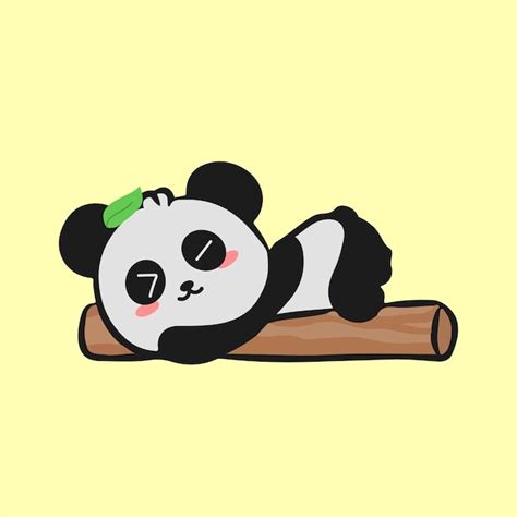 Premium Vector Hand Drawn Cute Panda Sleep At Tree Trunk Vector Character