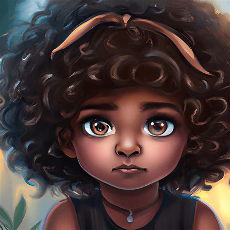Cute And Adorable Cartoon Black Girl With Curly Hair · Creative Fabrica