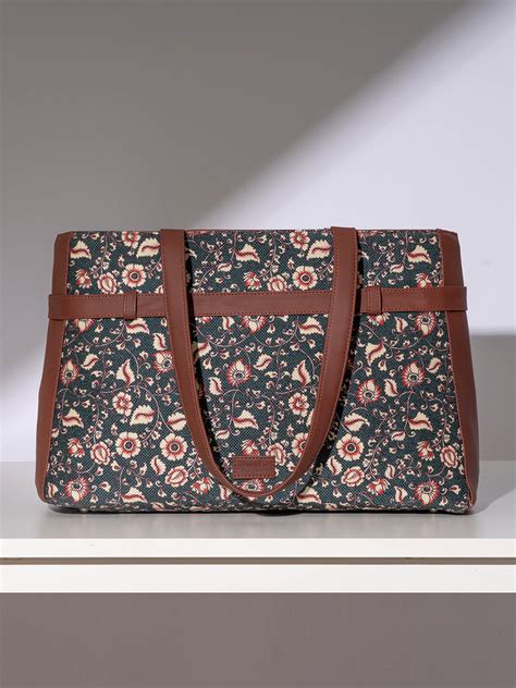 Buy Zouk Blue Floral Printed Structured Tote Bag Handbags For Women
