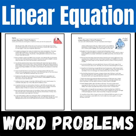 Linear Equation Word Problems Worksheets Real World Math Practice