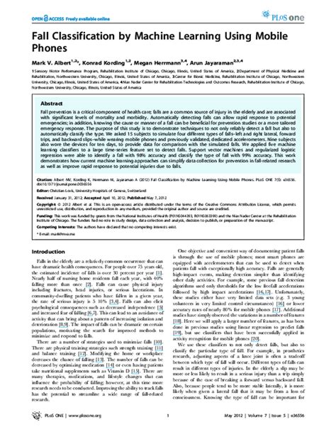 Pdf Fall Classification By Machine Learning Using Mobile Phones