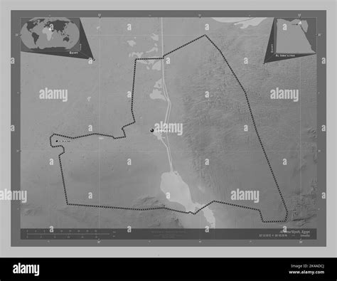 Al Isma`iliyah Governorate Of Egypt Grayscale Elevation Map With Lakes And Rivers Locations