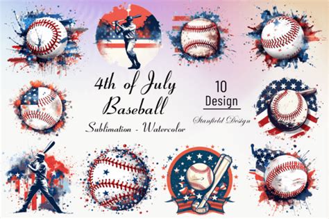 Baseball 4th Of July Watercolor Bundle P Graphic By Stanfield Design · Creative Fabrica