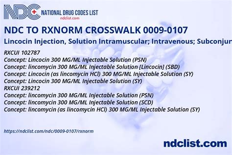 Ndc Rxnorm Crosswalk 0009 0107 Lincocin Injection Solution
