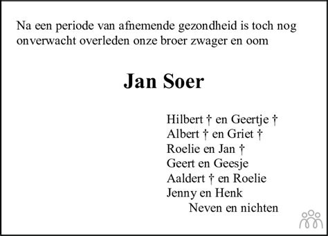 Jan Soer 18 06 2021 Overlijdensbericht En Condoleances Mensenlinqnl