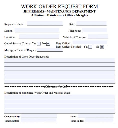 14 Work Order Samples Pdf Word Excel Apple Pages Sample Templates