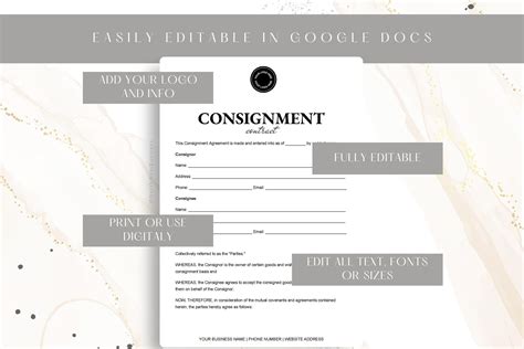 Editable Consignment Contract Template Product Consignment Agreement Consignment Store Forms