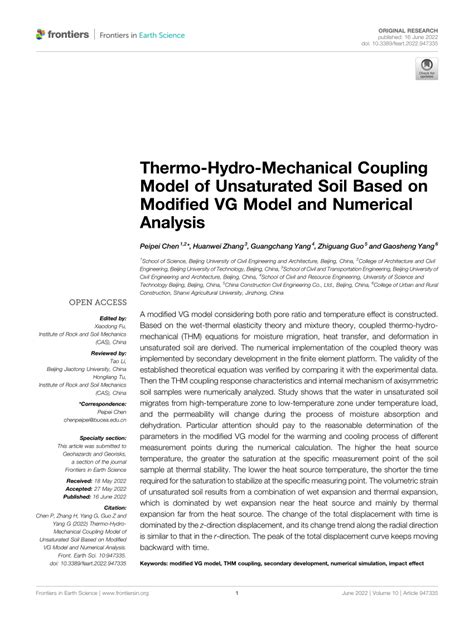 PDF Thermo Hydro Mechanical Coupling Model Of Unsaturated Soil Based On Modified VG Model And