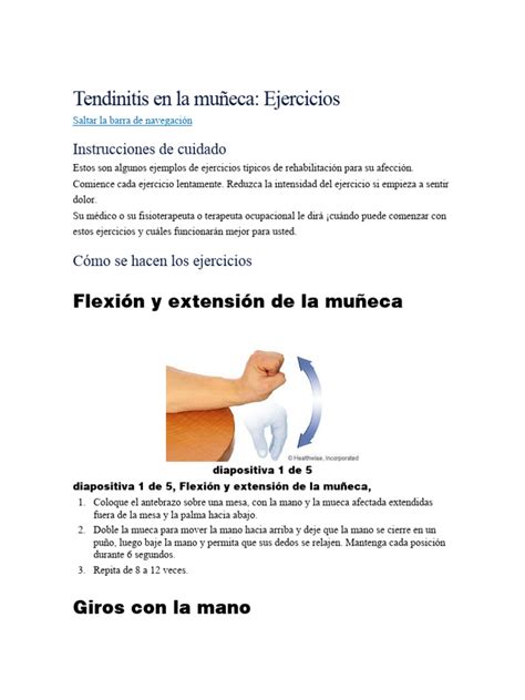 Ejercicios Para Tendinitis De Muñeca Pdf Mano Sistema