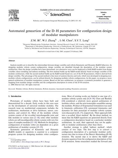 Pdf Automated Geneartion Of The Dh Parameters For Configuration