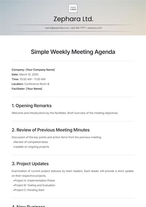 Free Warehouse Meeting Agenda Template To Edit Online