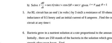 B Solve Tdtdθ Sect Tsint Cost θ Sect Given T π And θ 15 An Rl Circuit