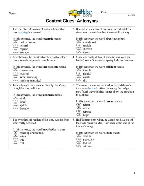 Context Clues … Free Interactive Worksheets 5948196