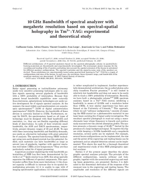Pdf 10 Ghz Bandwidth Rf Spectral Analyzer With Megahertz Resolution Based On Spectral Spatial