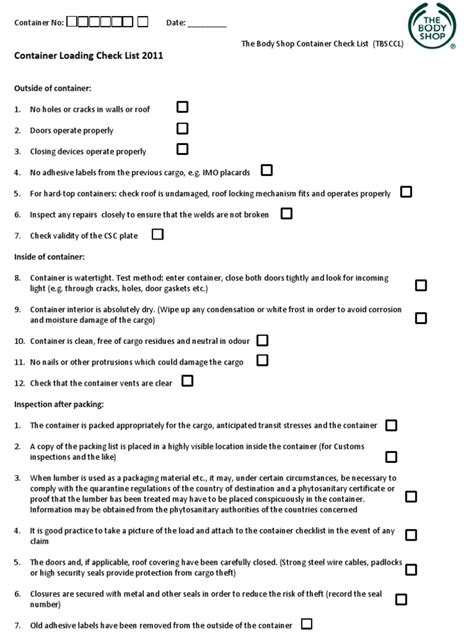 Container Checklist Pdf Cargo Lumber