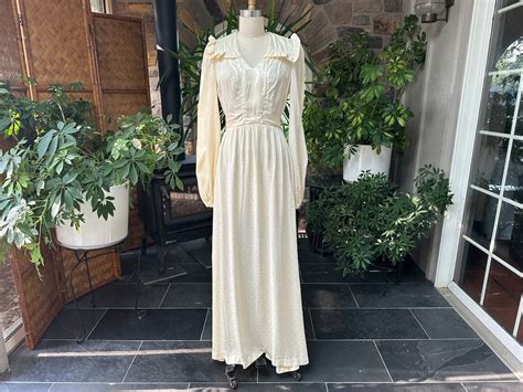 Vintage 1970s Ivory Satin Peasant Wedding Dress Young Edwardian