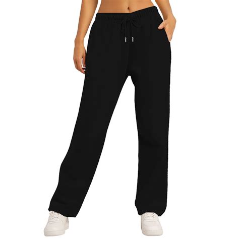 Ayolanni Womens Black Loose High Rise Drawstring Athletic Pants