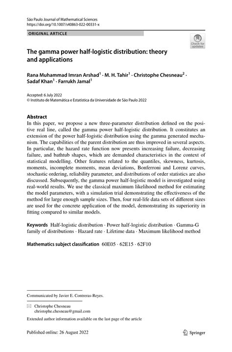 Pdf The Gamma Power Half Logistic Distribution Theory And Applications