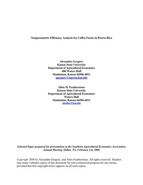 Pdf Nonparametric Efficiency Analysis For Coffee Farms In Puerto Rico