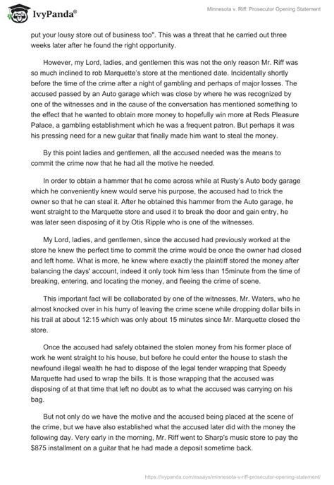 Minnesota V Riff Prosecutor Opening Statement 965 Words Essay Example
