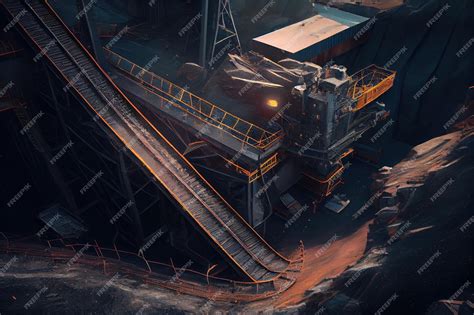 premium ai image overhead view of coal mine with conveyor belt