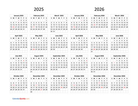 2025 To 2026 Calender Printable Calendar
