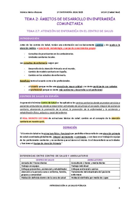 Tema 27 Atencion De Enfermeria En El Centro De Saludpdf
