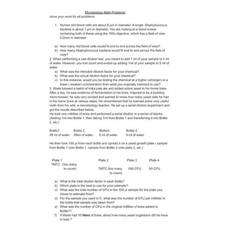Solved Microbiology Math Problems Show Your Work For All